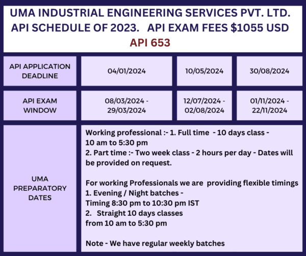 API Courses- API 570, API 510, API 653. – Uma Industrial Engineering ...